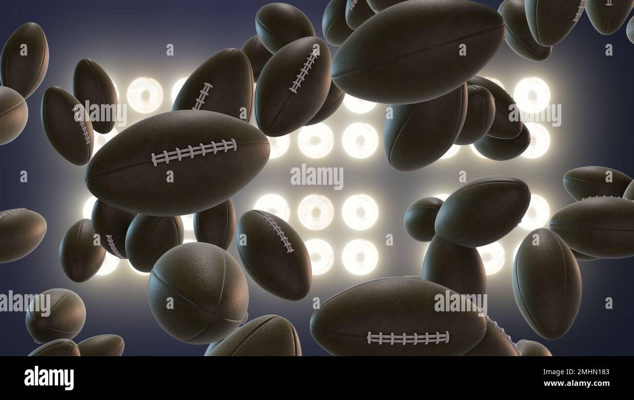 Super bowl football explosion concept on floodlight background Stock ...