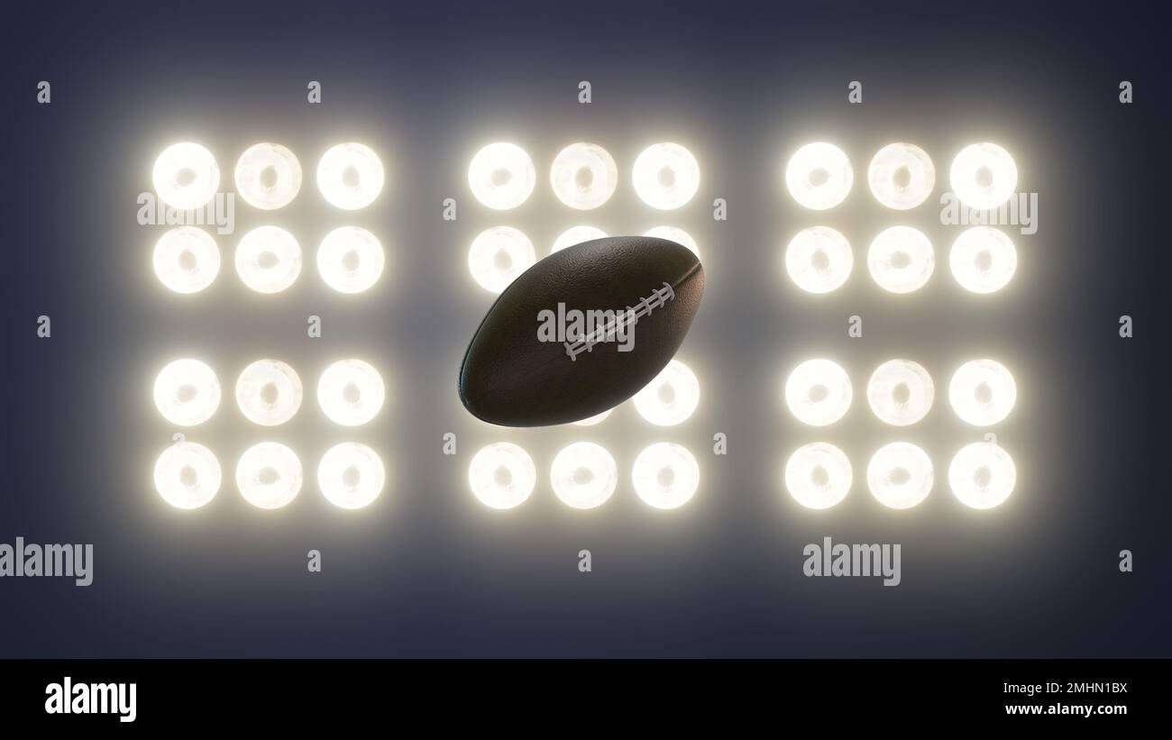 Super bowl football Spinning on floodlight background 3d illustration ...