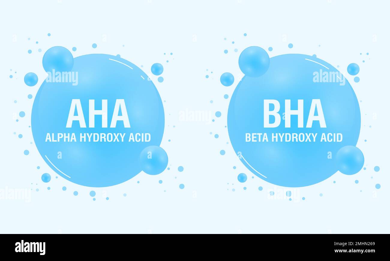 Vector set of AHA and BHA icons. Beta hydroxy acid and alpha hydroxy ...