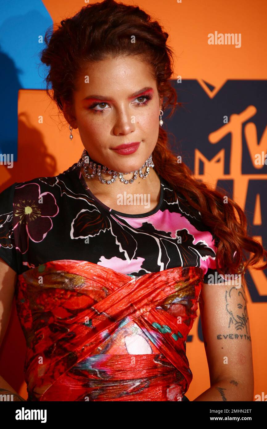 Halsey poses for photographers upon arrival at the European MTV Awards ...