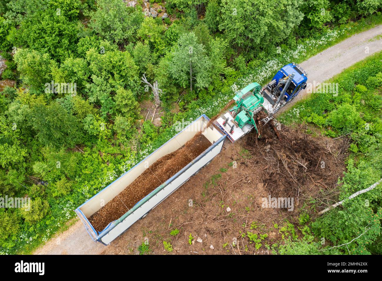High angle view of dirt being load on trailer Stock Photo - Alamy