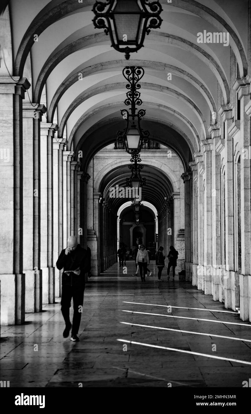 Arcades of the Lisbon Commerce Square Stock Photo - Alamy