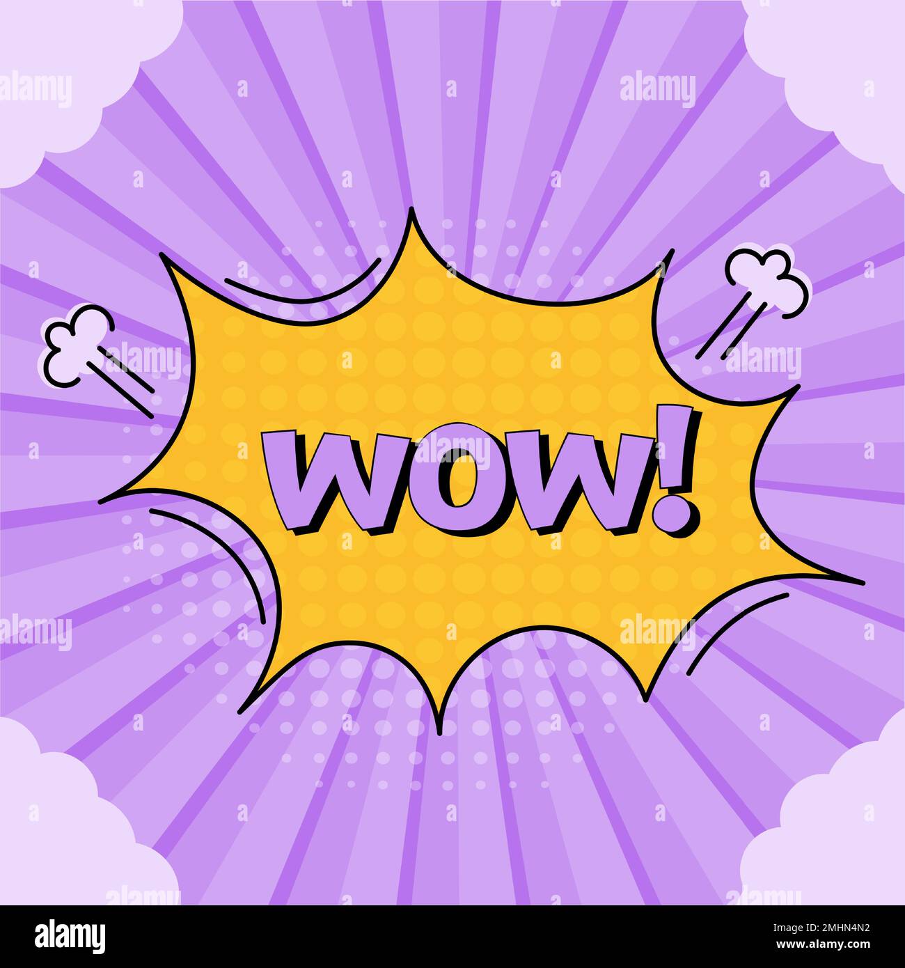 Comic speech bubble with expression text wow. Vector bright dynamic ...