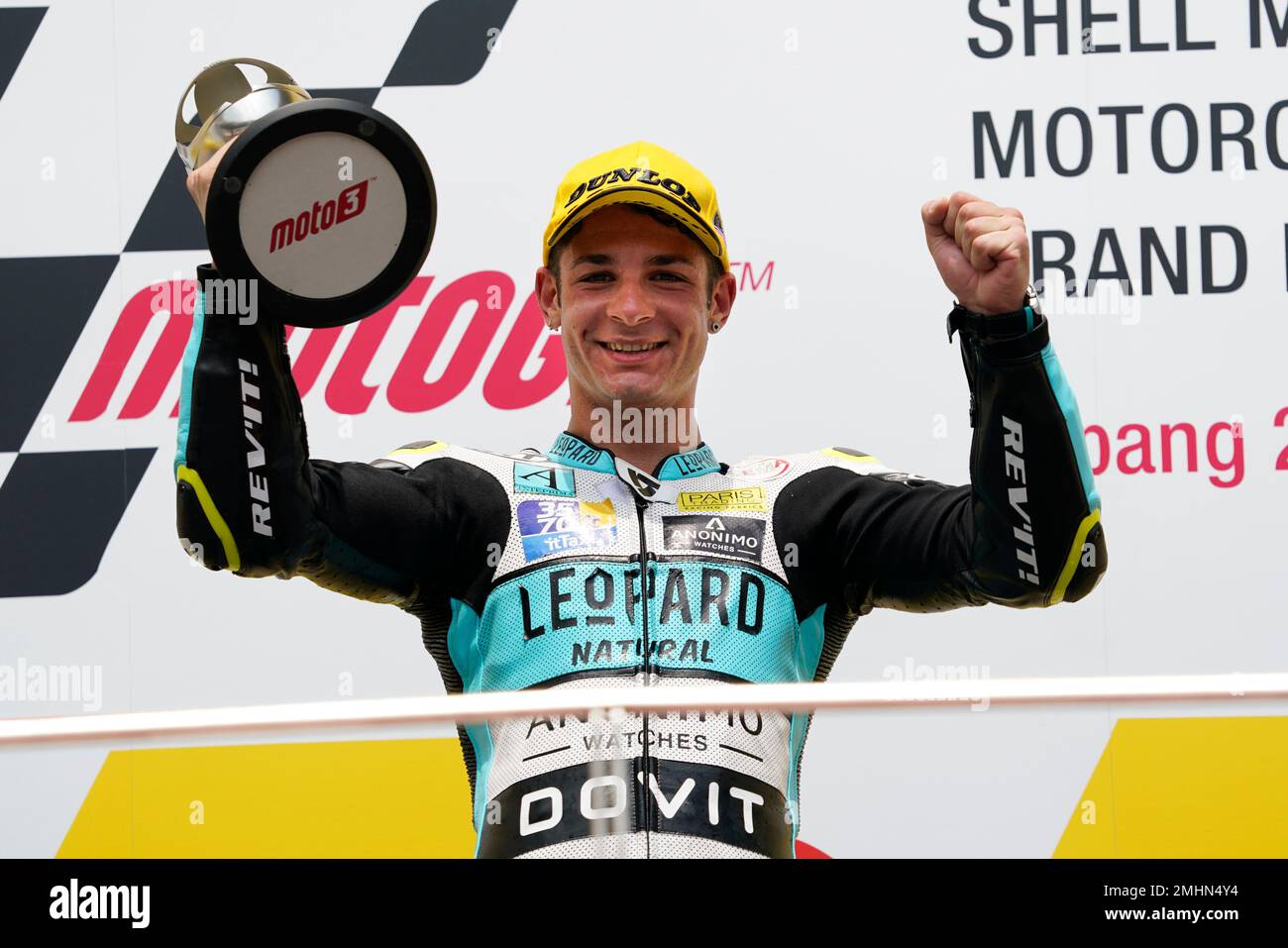 Moto3 winner Lorenzo Dalla Porta of Italy celebrates during awards ...