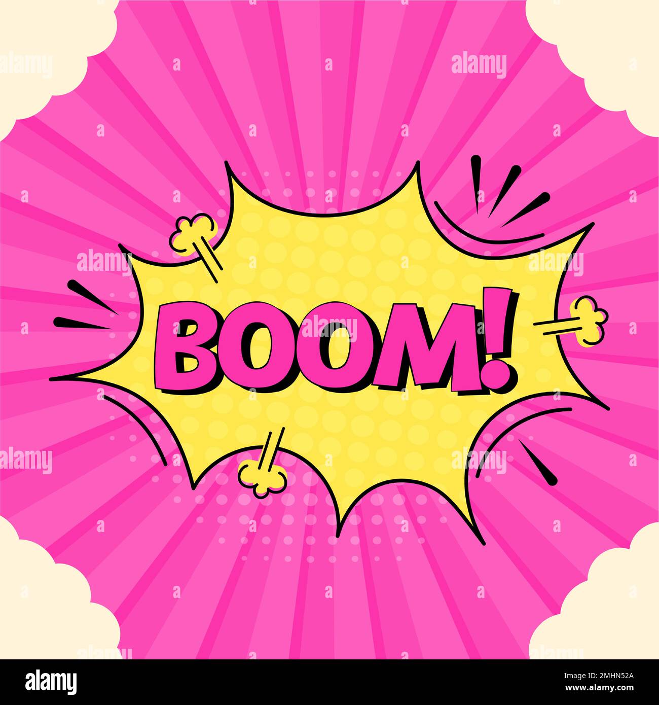 Comic speech bubble with expression text boom. Vector bright dynamic ...
