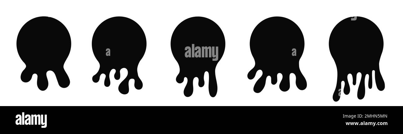 Dripping paint icon set. Current liquid. Paint flows. Melted circle ...