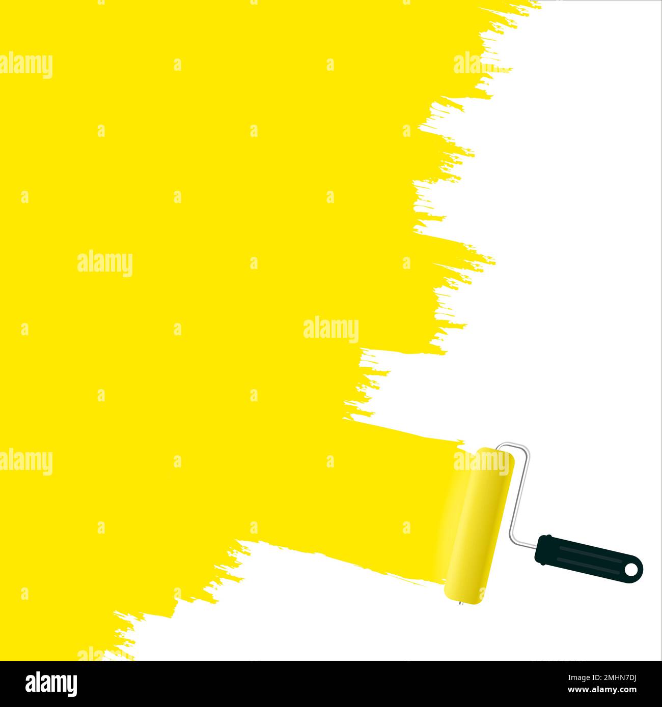 Isolated on white background paint roller with painted marking colored ...