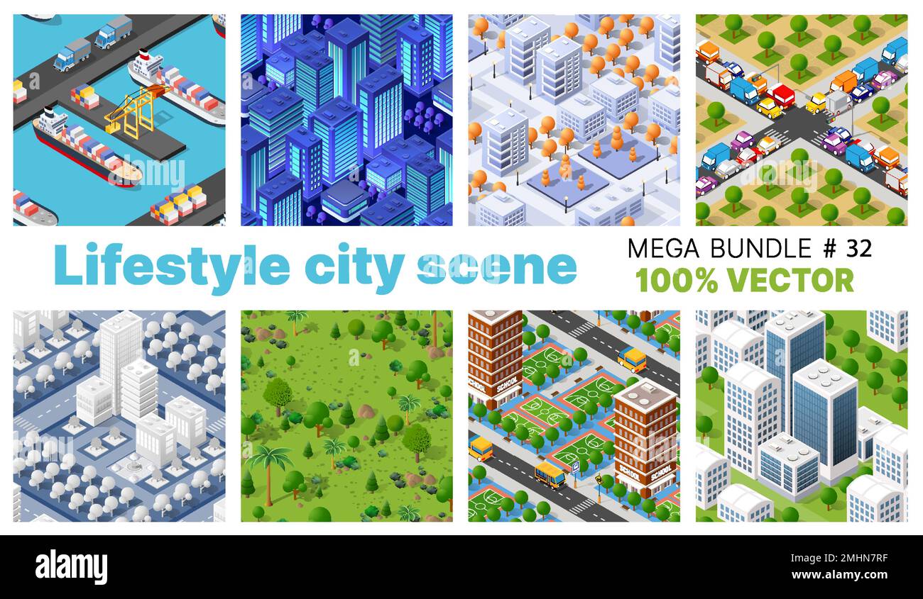 The city's lifestyle scene set illustrations on urban themes with ...