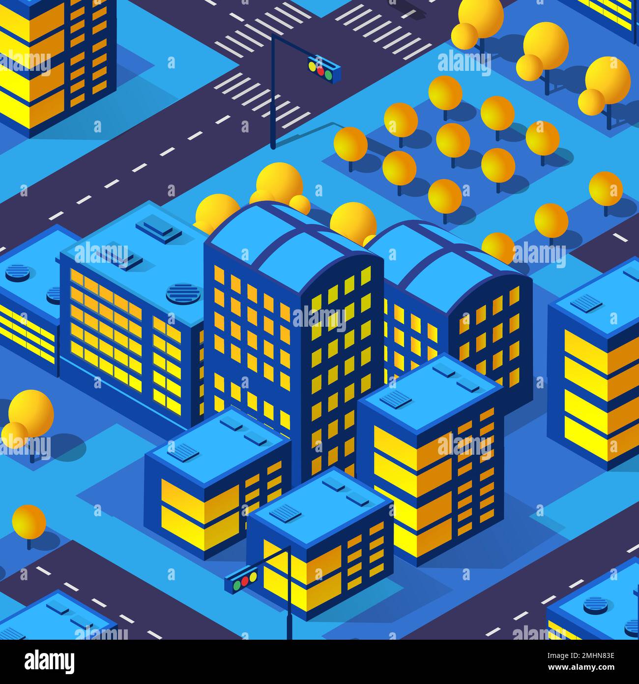 City future smart urban Isometric night lights architecture 3D ...