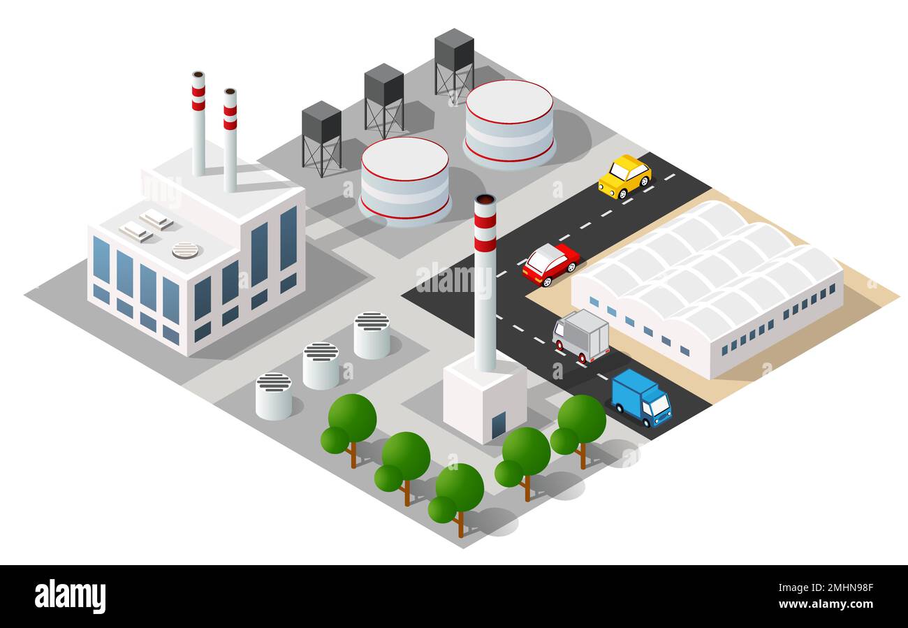 City urban area map Isometric factory industrial zone 3D illustration ...