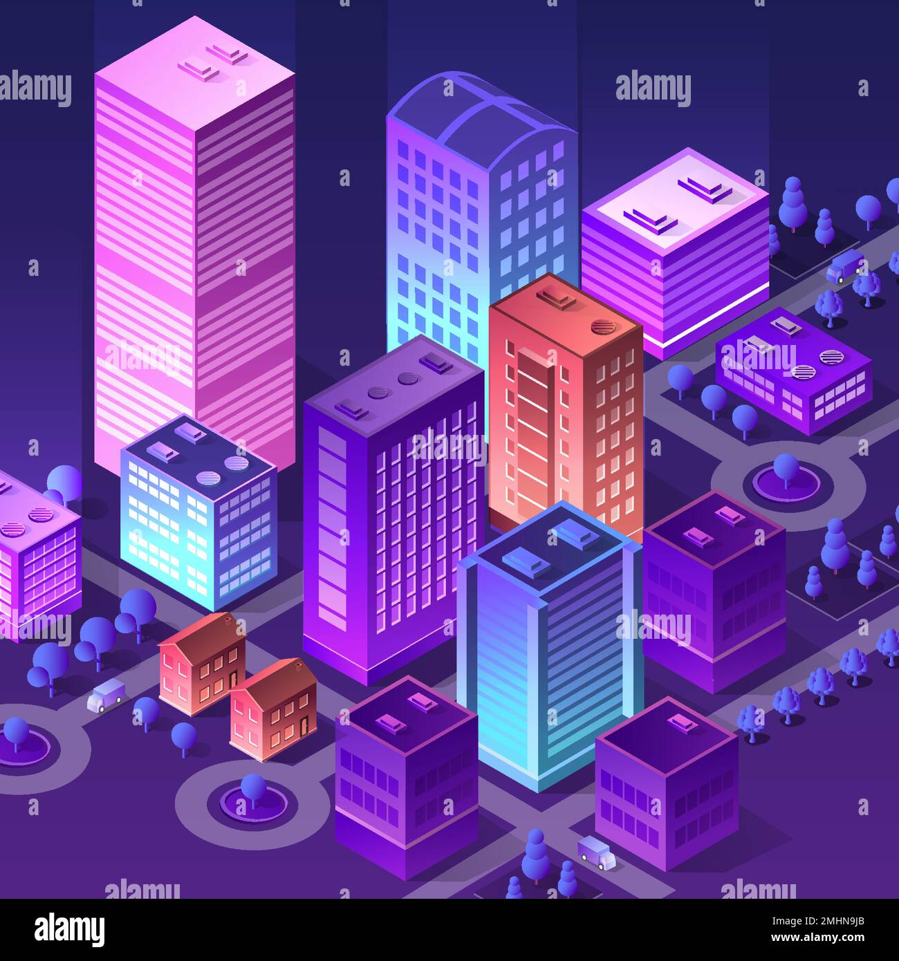 City night 3D illustration neon ultraviolet of urban infrastructure ...