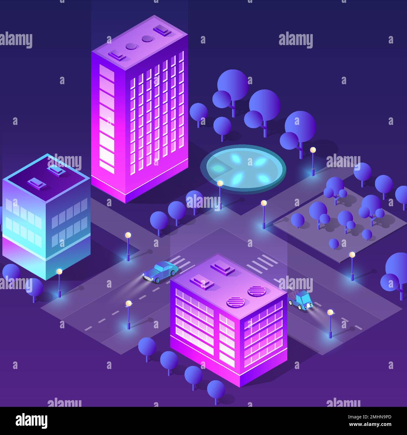 City night 3D illustration neon ultraviolet of urban infrastructure ...