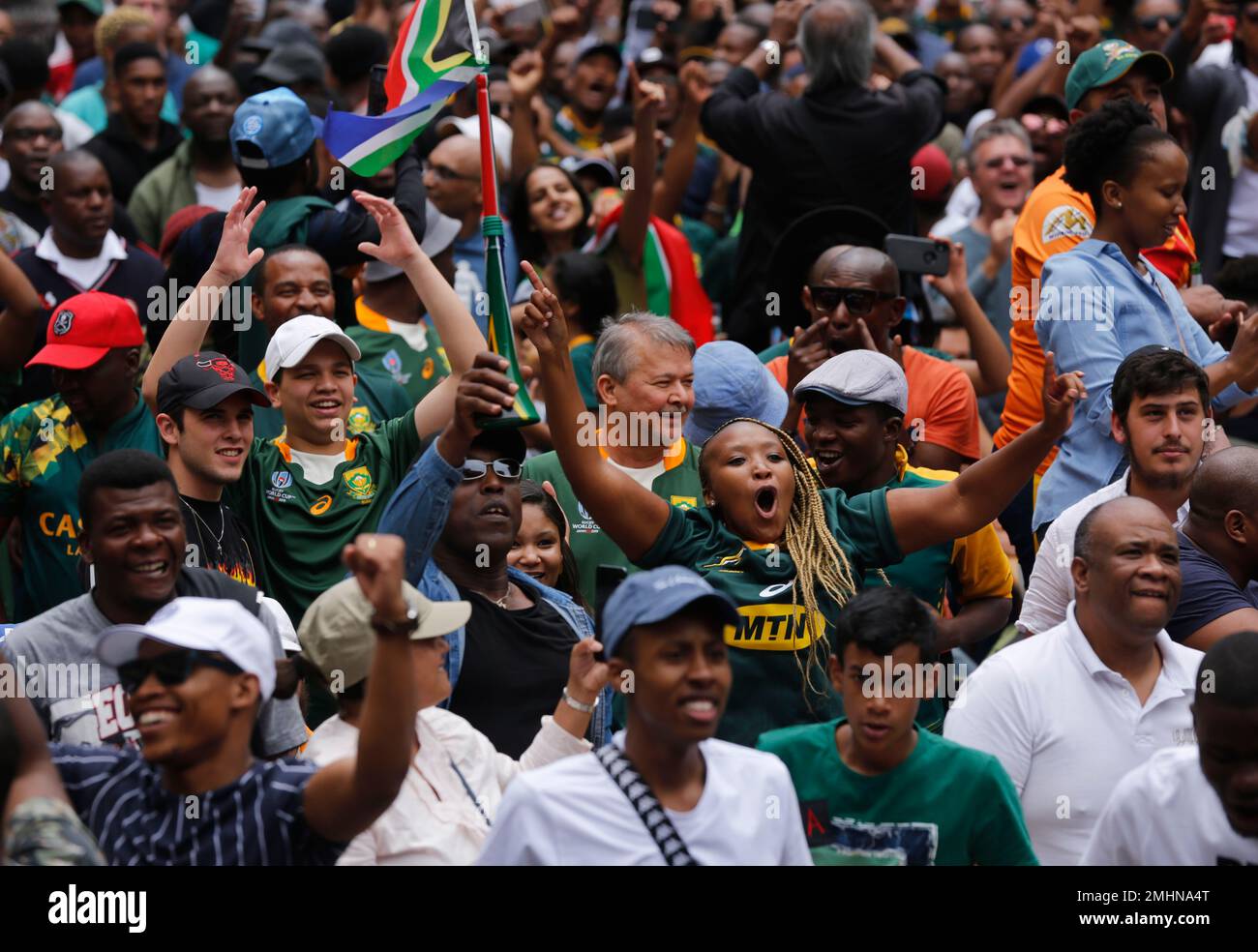 South Africa fans watching a giant screen at the Nelson Mandela Square ...