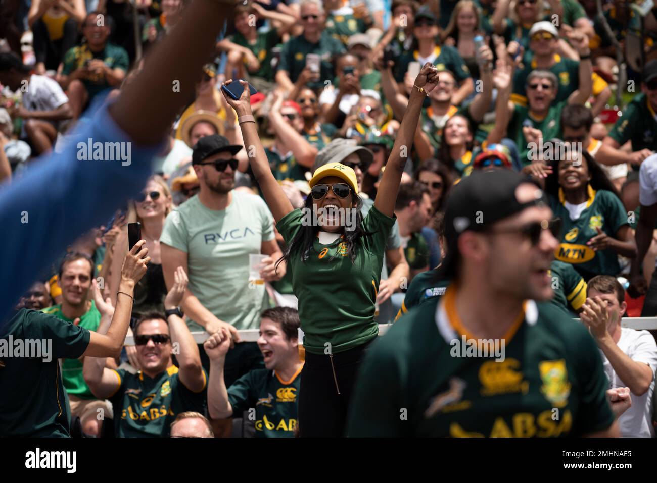 South Africa fans celebrate at the Pirates Rugby Club in Johannesburg ...