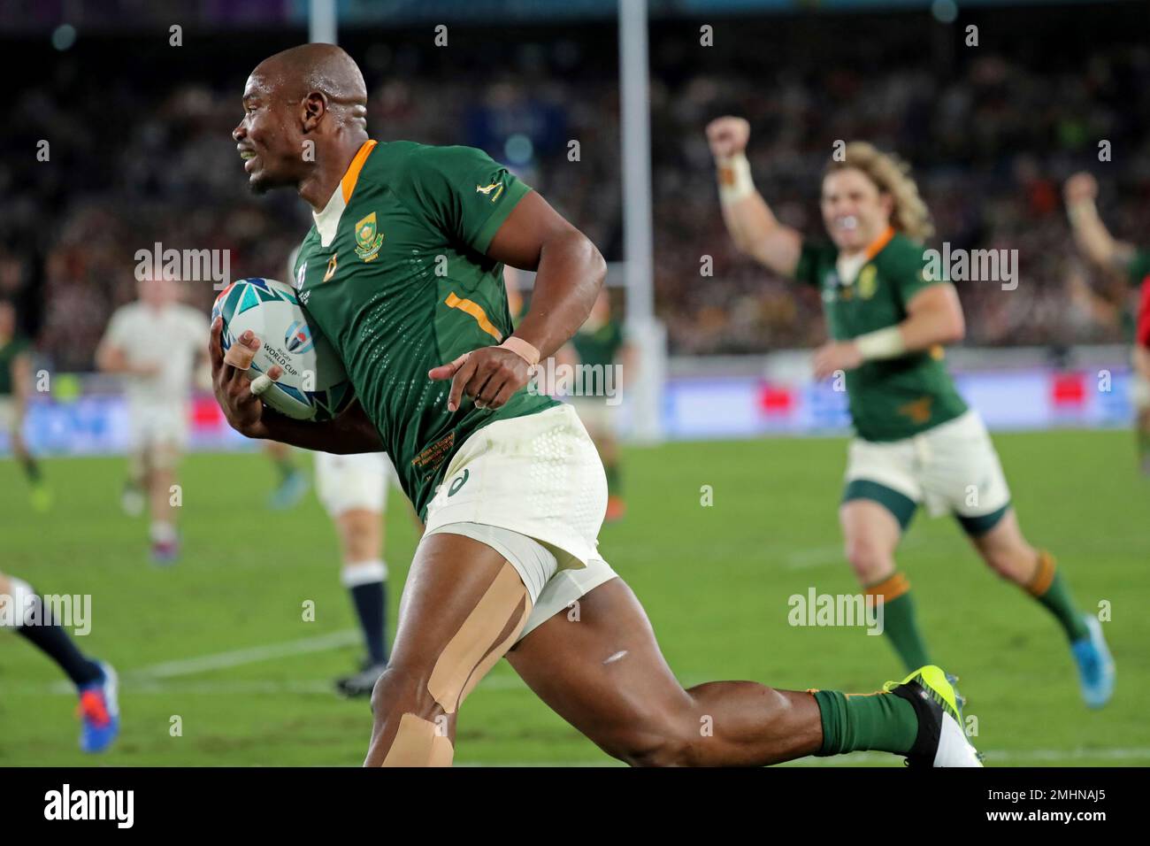 South Africa's Makazole Mapimpi runs in to score a try during the Rugby ...