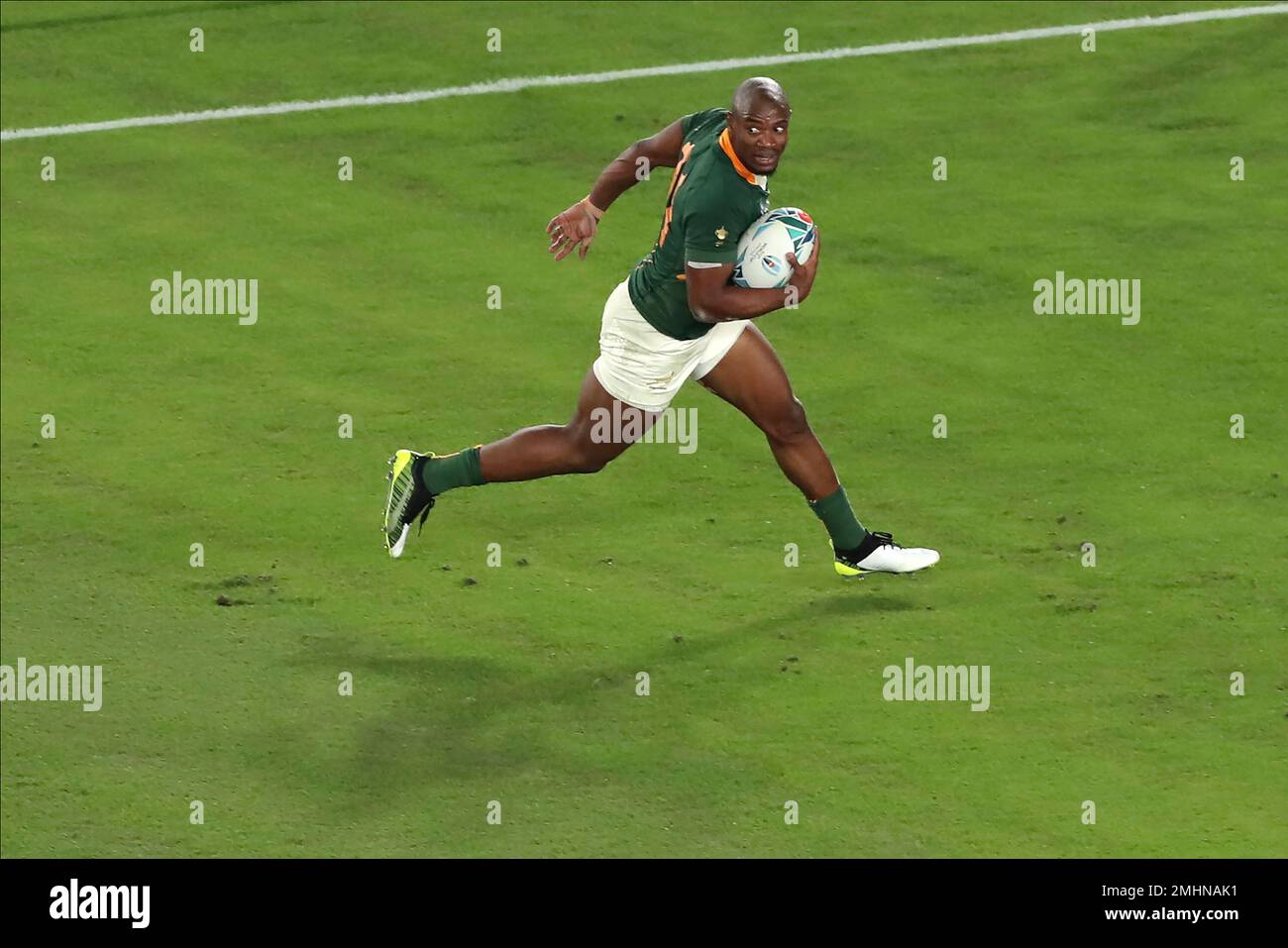 South Africa's Makazole Mapimpi scores a try during the Rugby World Cup ...