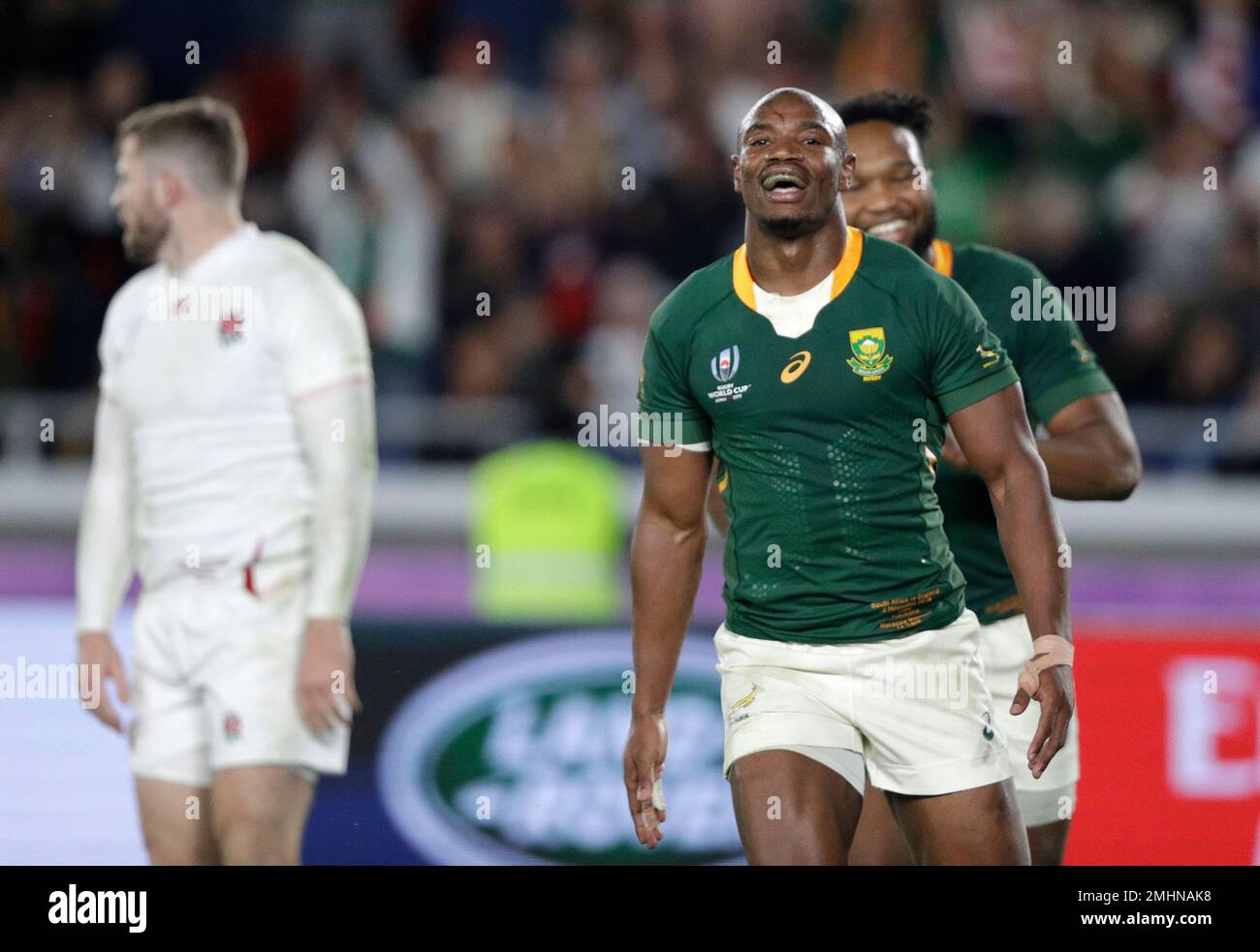 South Africa's Makazole Mapimpi celebrates after scoring his side's ...
