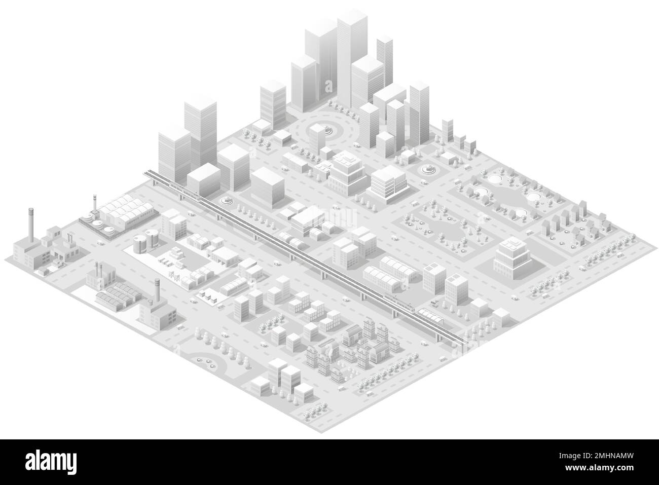 3d illustration map of the white city on white design street town ...