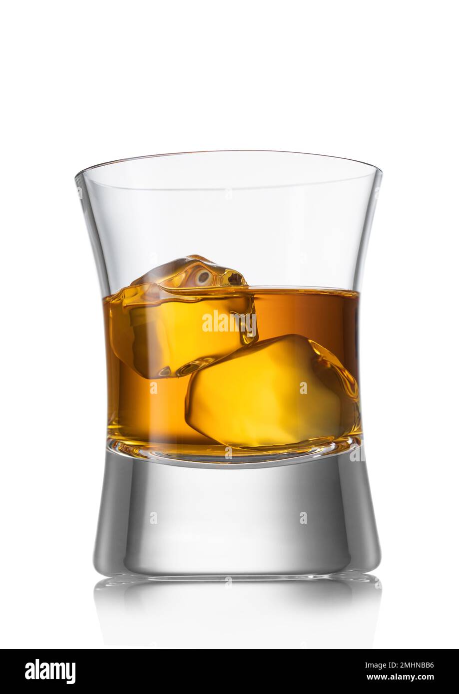 Scotch whiskey with ice cubes in elegant glass on white Stock Photo - Alamy