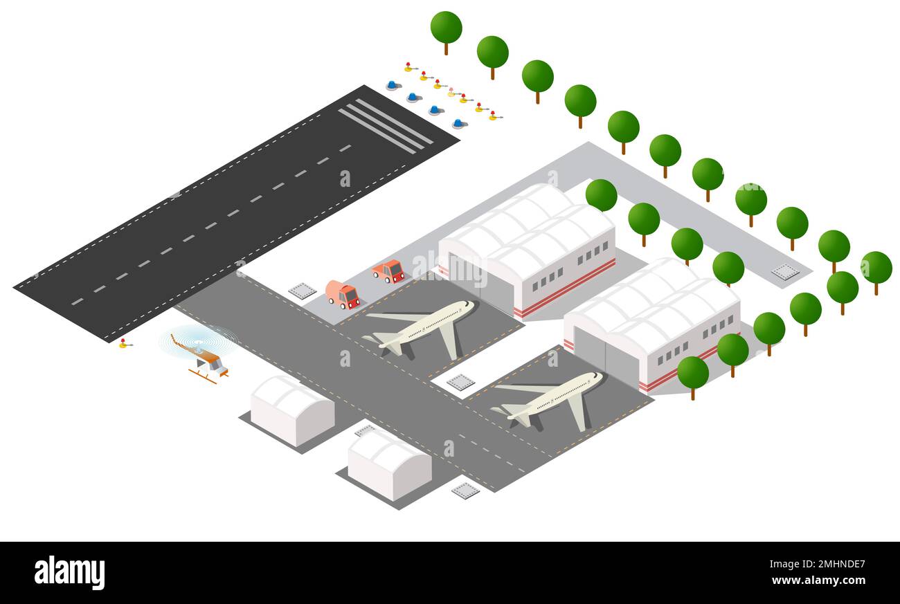 City's airport, the trees and the flight of construction and building ...