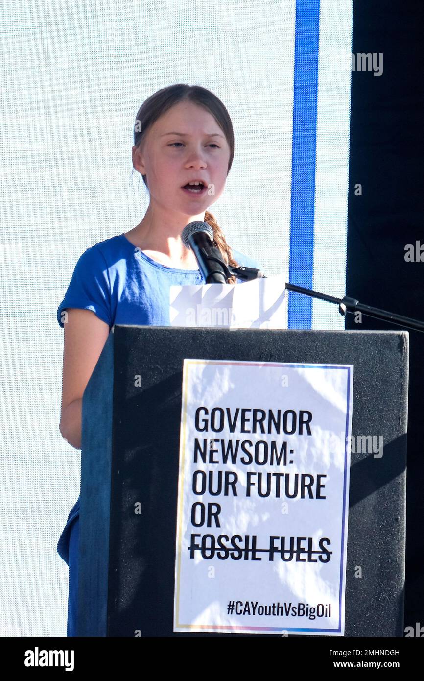 Climate activist Greta Thunberg speaks after a student-led climate ...