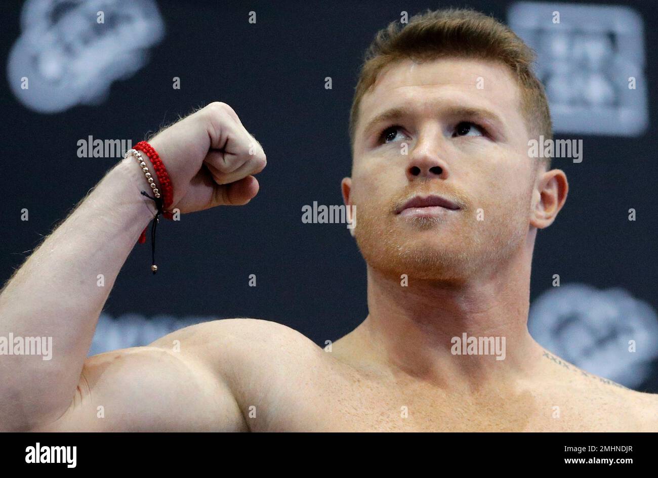 Canelo Alvarez stands on the scale during a weigh-in Friday, Nov. 1 ...