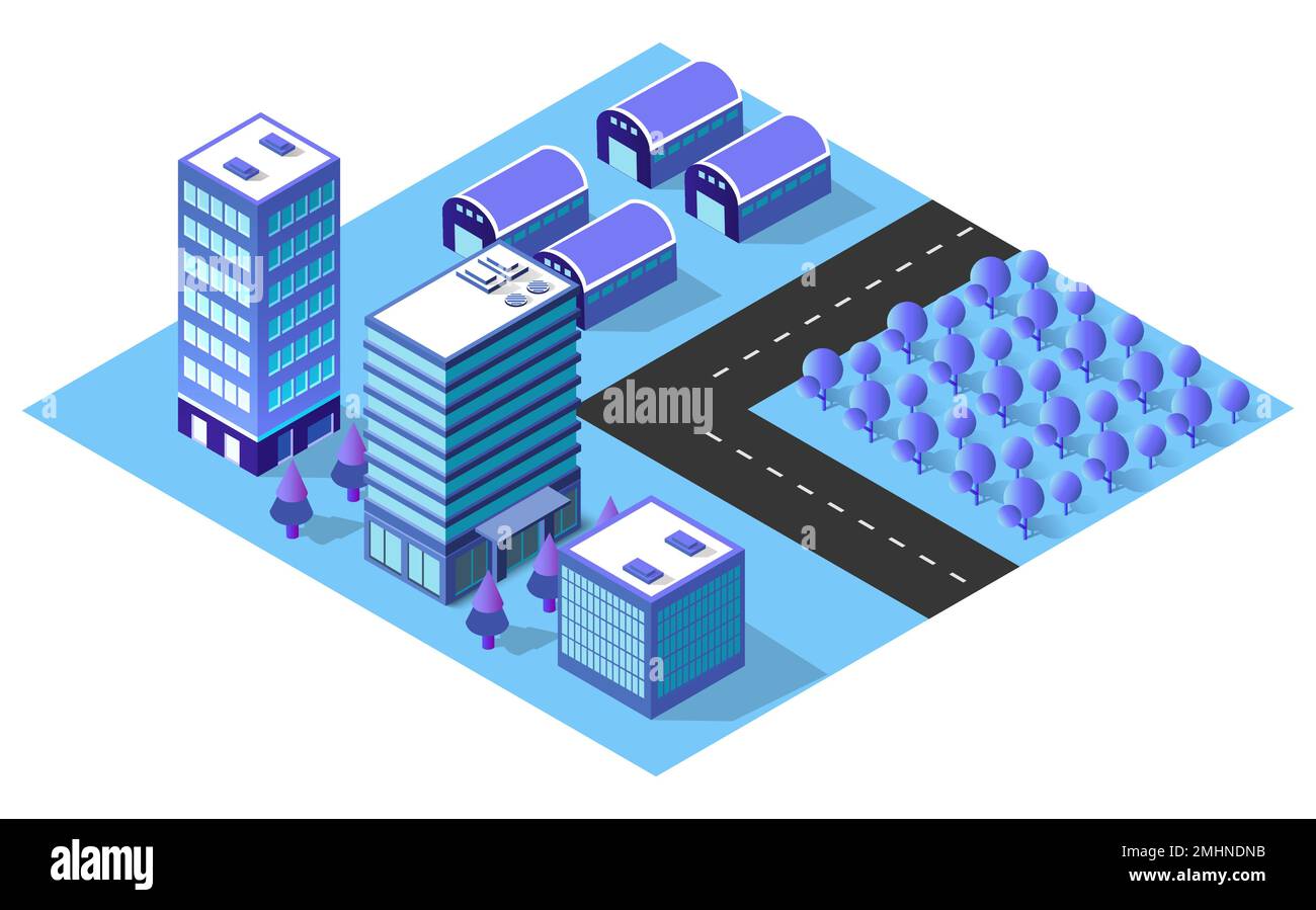 City urban area map Isometric vehicles 3D illustration architecture ...