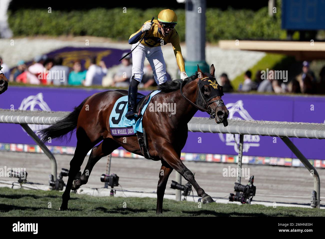 Jockey Irad Ortiz, Jr. celebrates after riding Four Wheel Drive to ...