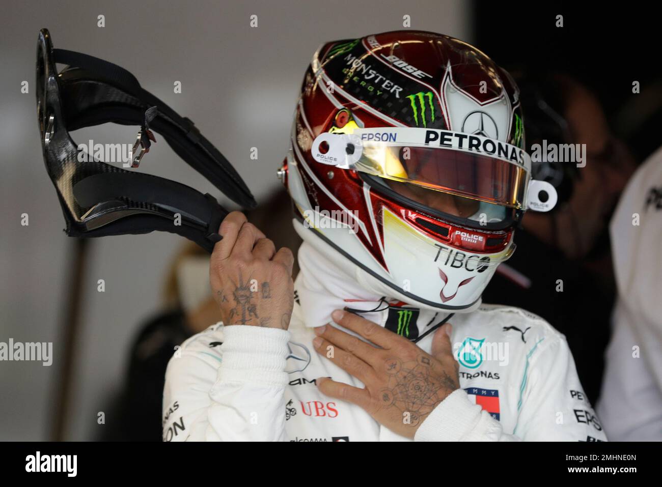 Mercedes driver Lewis Hamilton, of Britain, prepares to drive during ...