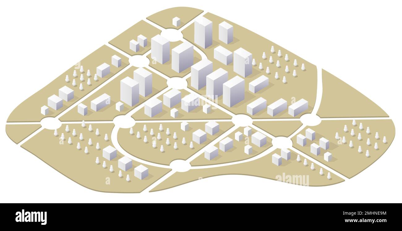 A isometric city map of an urban center is a kind of map that consists ...