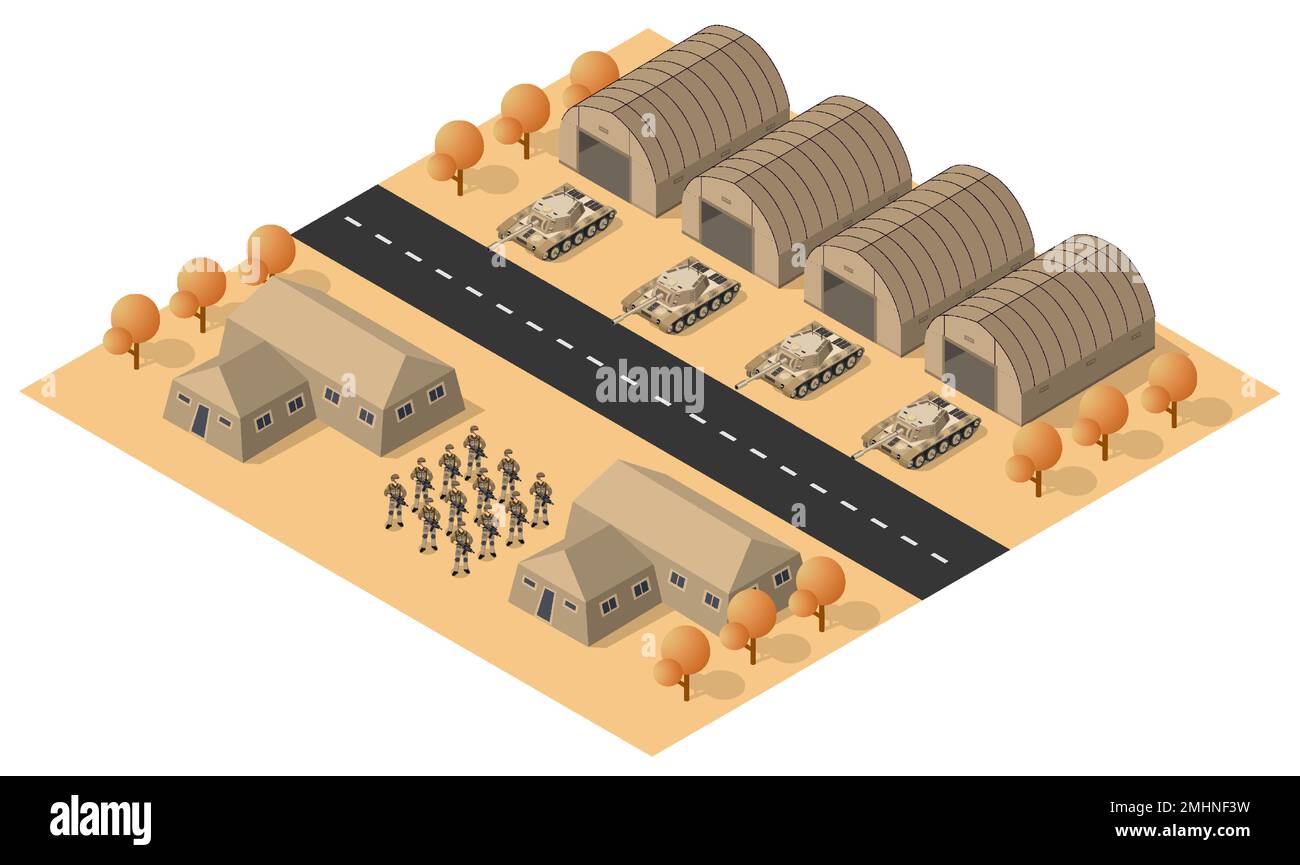 Army armed troop isometric armed military transport objects and war ...
