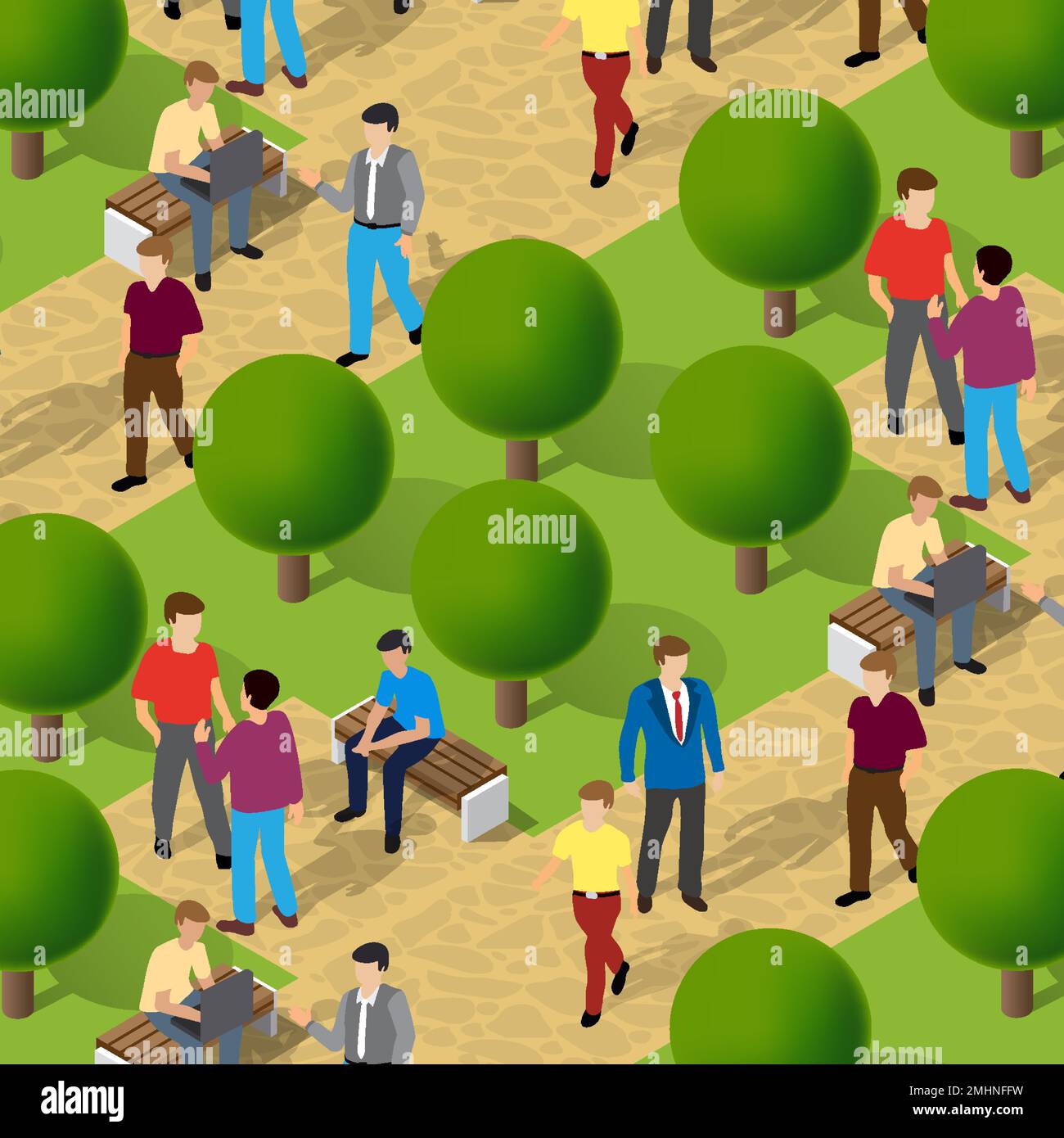 The scene of city life. People walking and resting in the park of urban ...