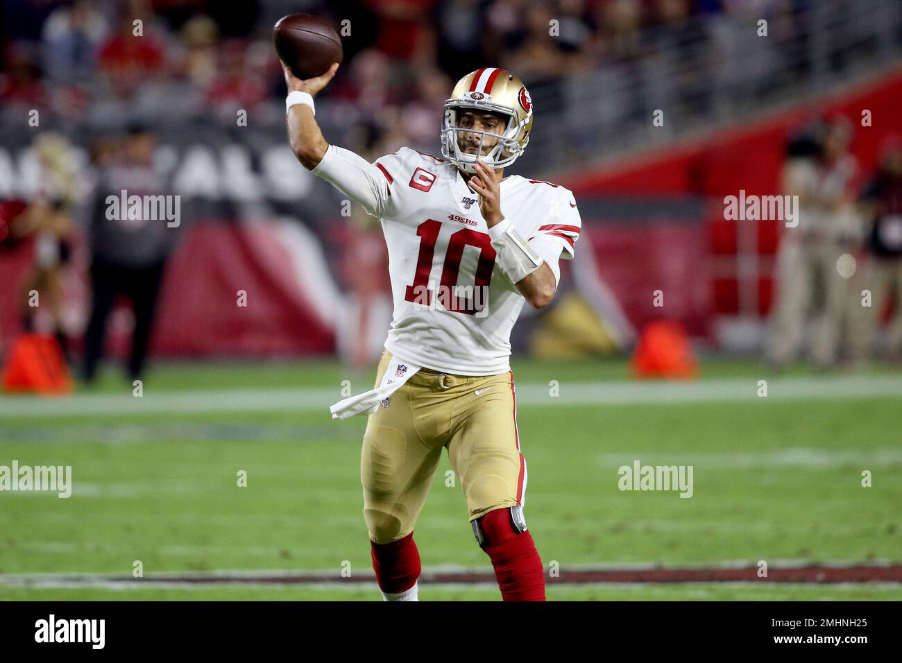 San Francisco 49ers quarterback Jimmy Garoppolo (10) throws against the ...
