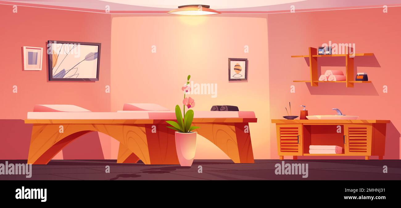 Cartoon spa salon interior design with furniture. Vector cartoon ...