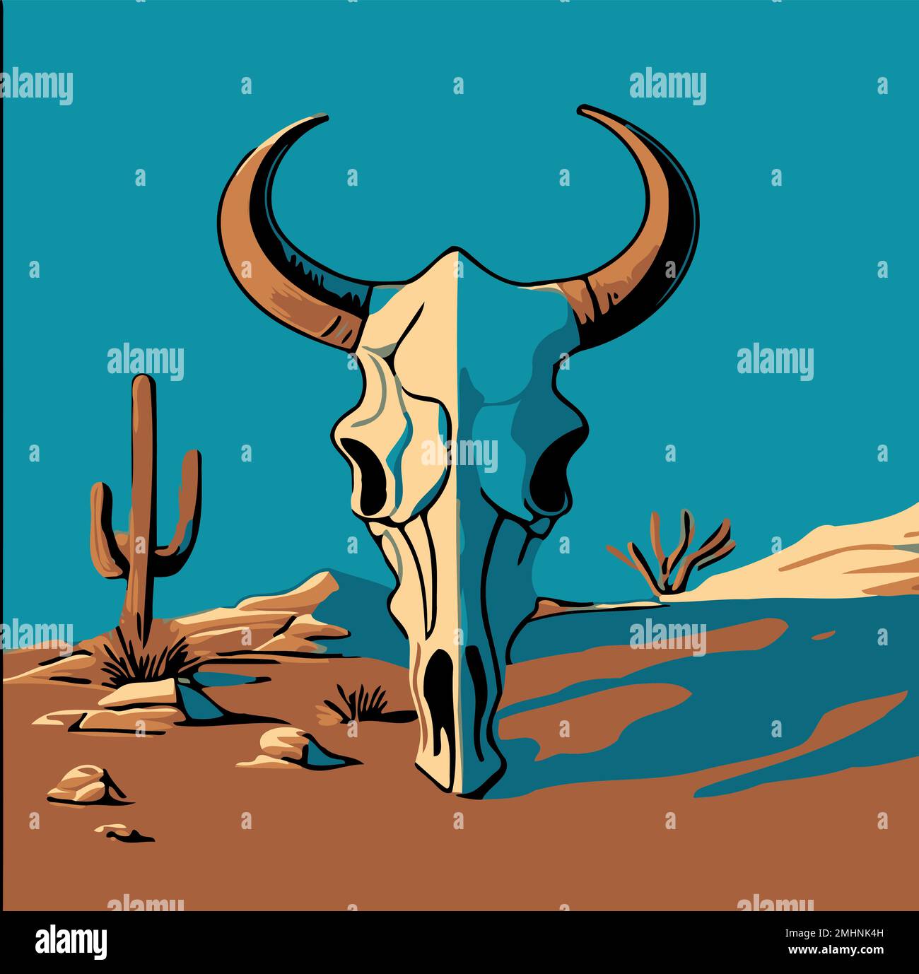 Horned cow head skull in the desert Stock Vector Image & Art - Alamy