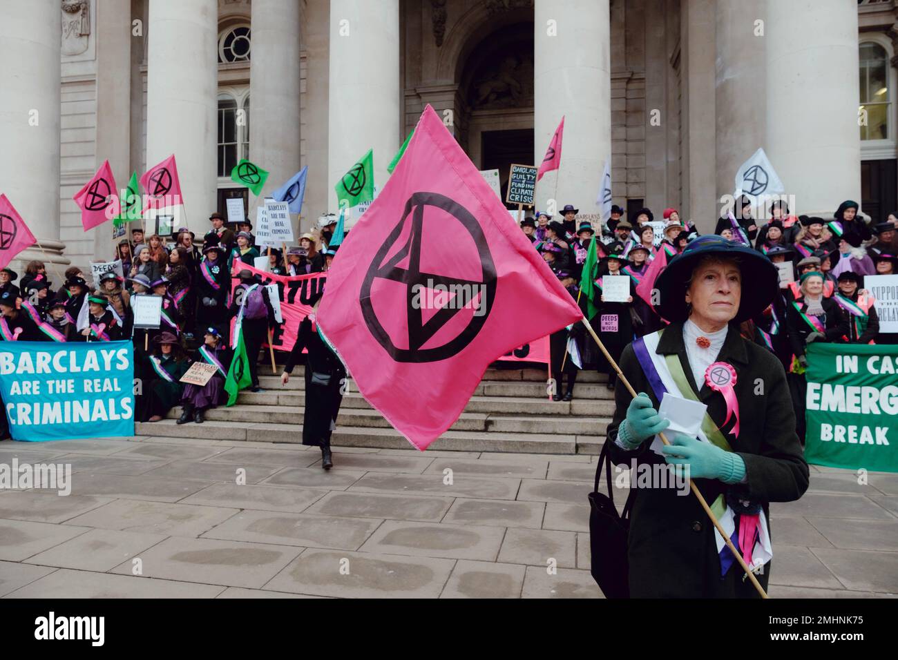 London, UK. 27 JAN 2023. People dressed as suffragettes march from Bank ...