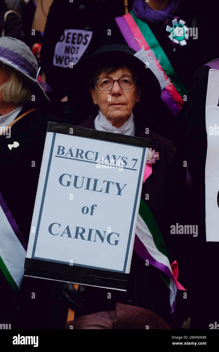 London, UK. 27 JAN 2023. People dressed as suffragettes march from Bank ...