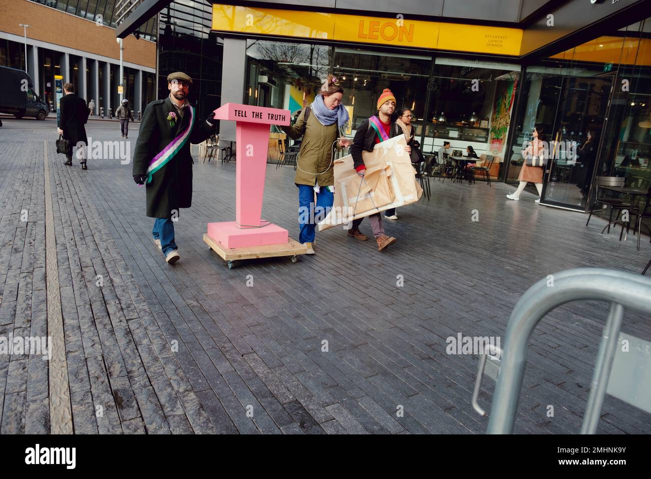 London, UK. 27 JAN 2023. People dressed as suffragettes march from Bank ...