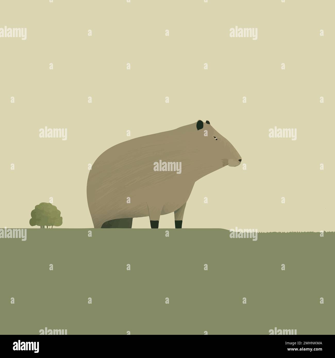 Minimalist illustration of capybara mammal animal silhouette sitting on ...