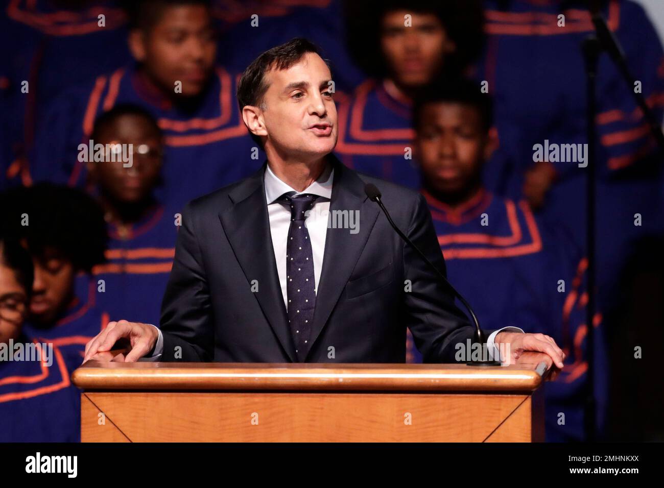 Johns Hopkins University president Ron Daniels speaks during a viewing ...