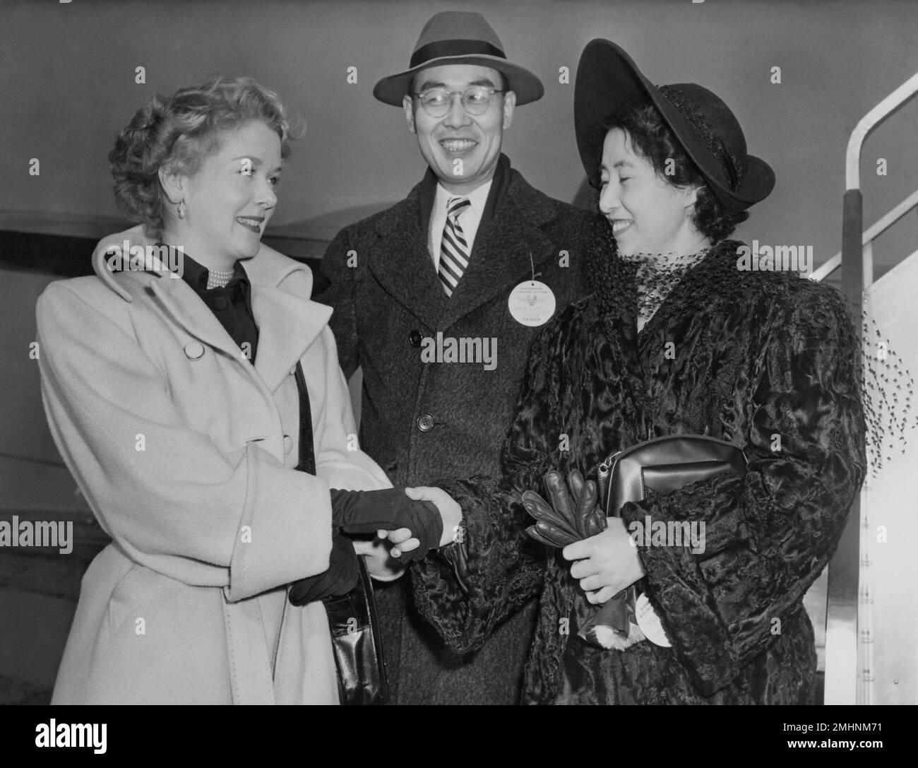 Dr Hideki Yukawa, center, 1949 Nobel Prize winner in physics, and Mrs ...