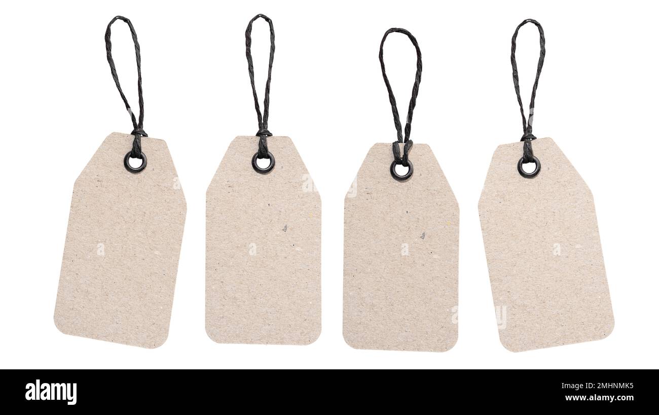 Set of Blank cardboard price tag with string isolated on white background. Template mock up ...