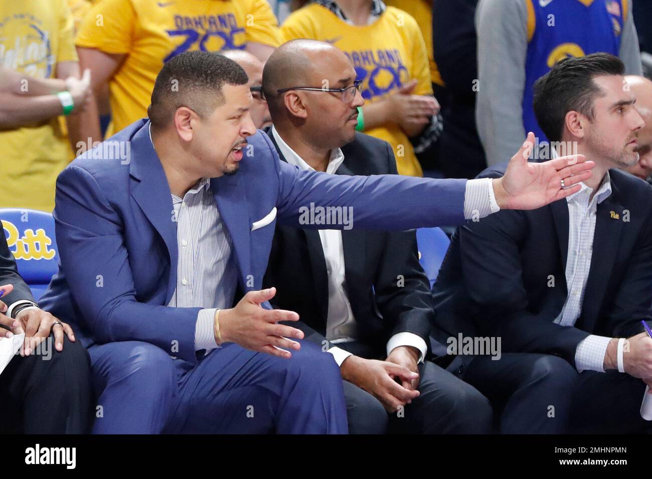Pittsburgh head coach Jeff Capel works with his team as they play ...