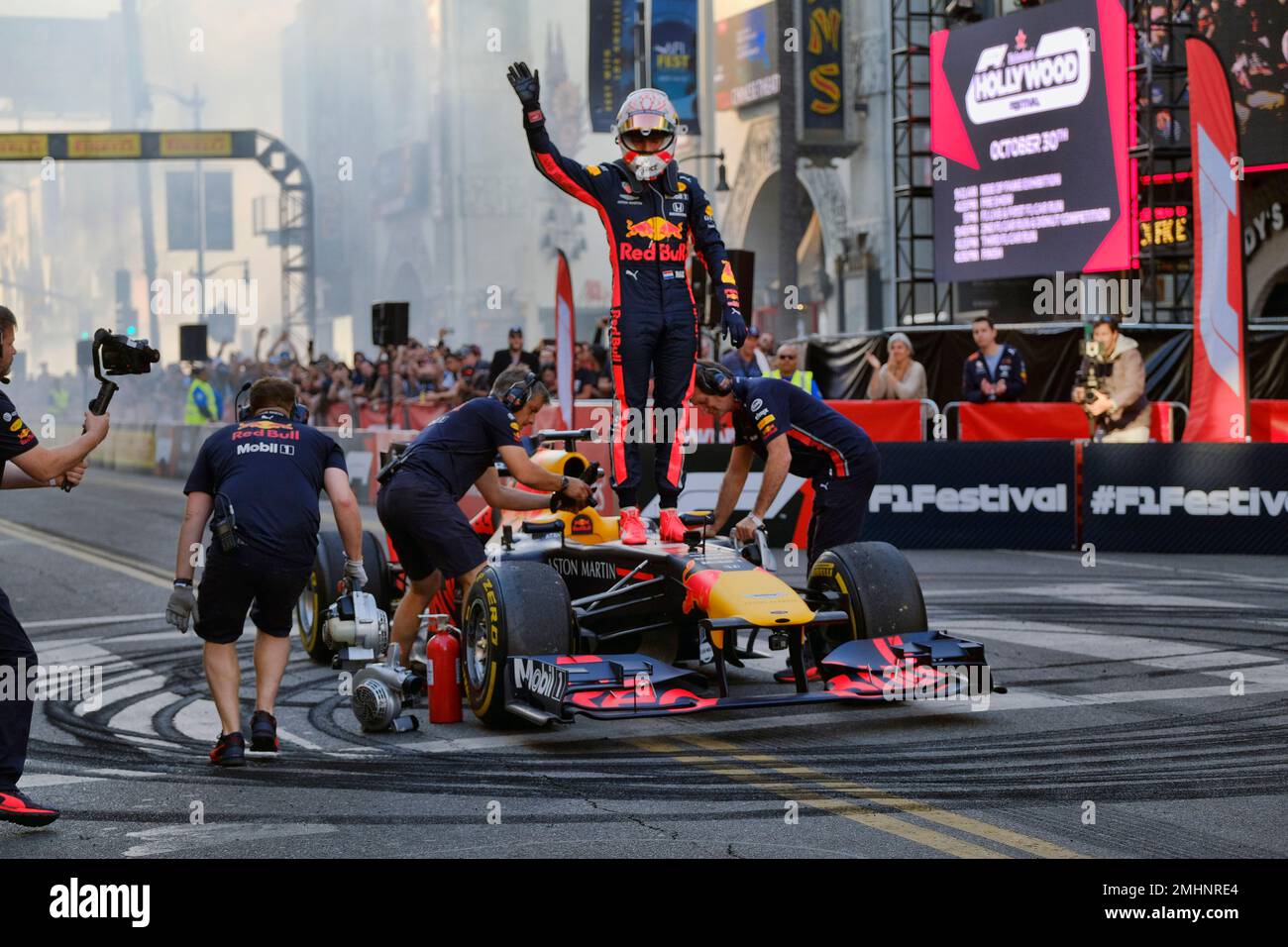 Red Bull Racing driver Max Verstappen waves to fans after doing ...