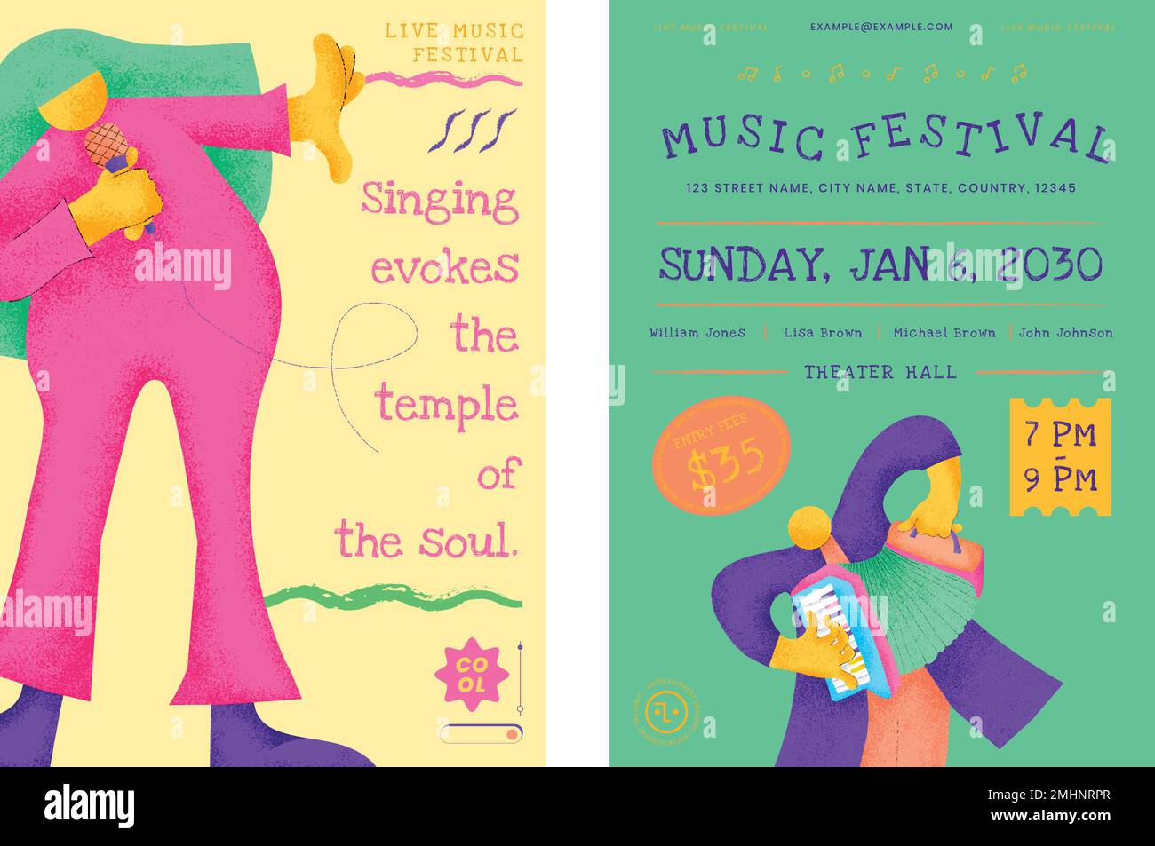 Colorful concert poster template vector with musicians flat graphic ...