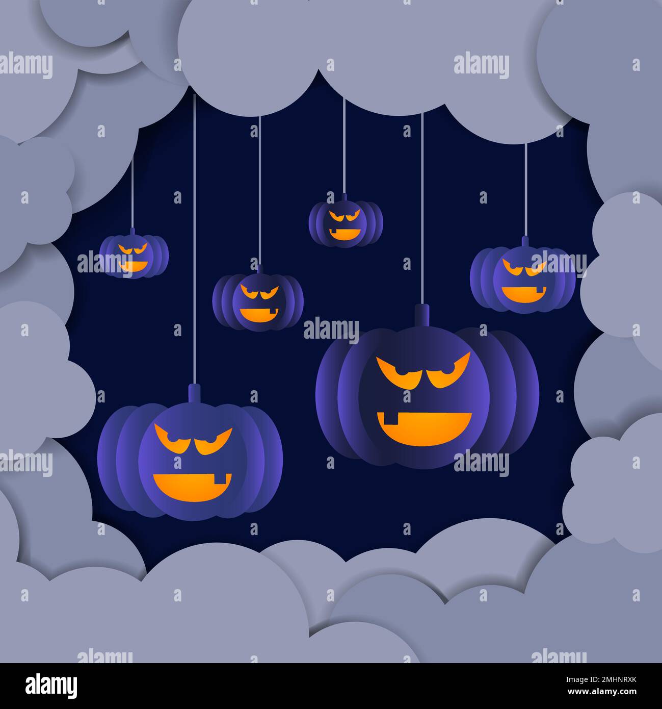 The dark clouds and from the pumpkins on the rope are a spooky ...