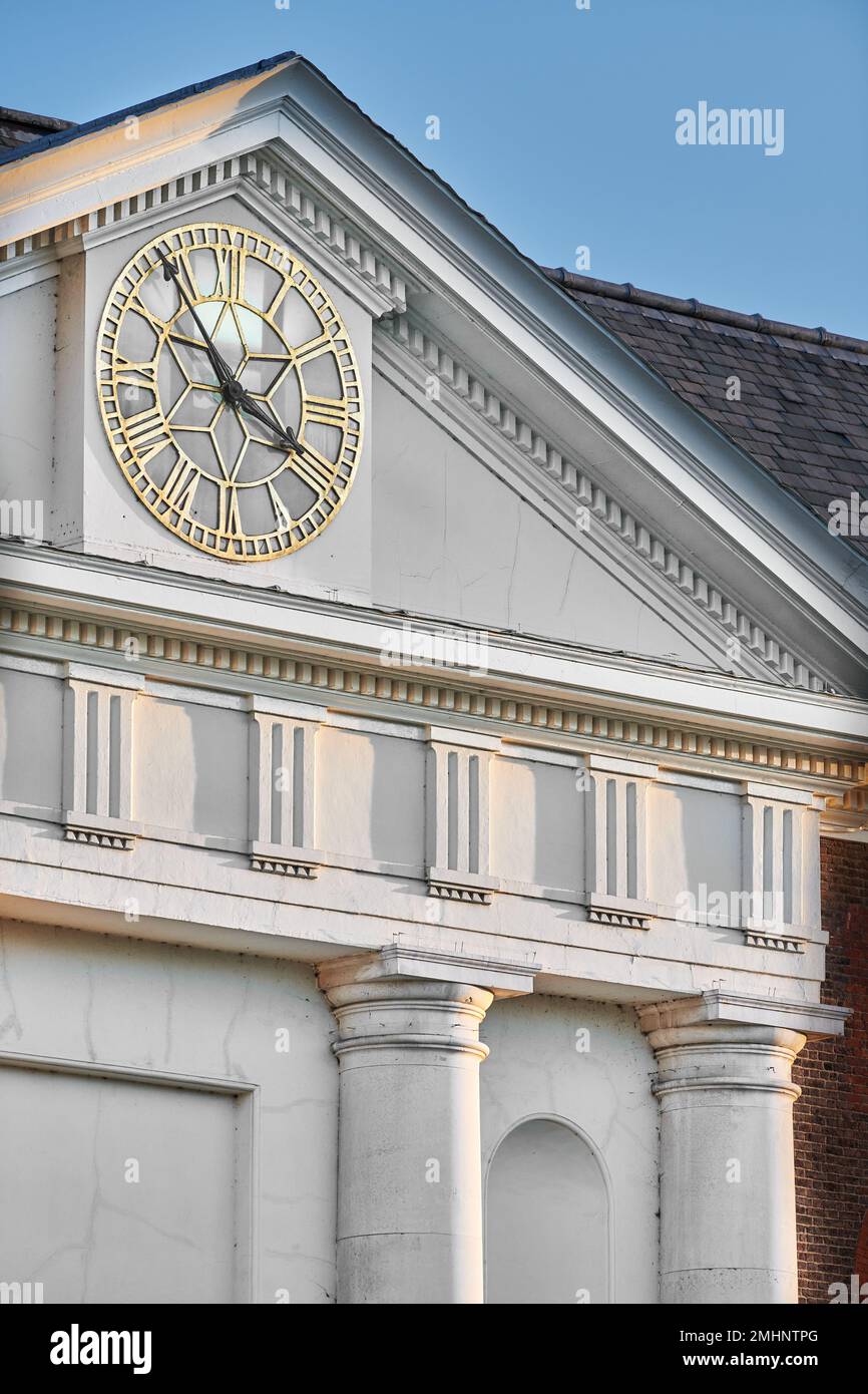 Clock above the main entrance to Royal Chelsea Hospital, London ...