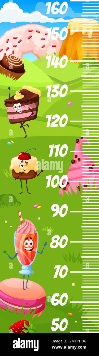 Kids height ruler cartoon desserts, pastry and cake characters, growth ...