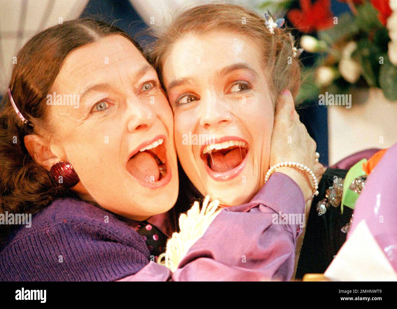 Katarina Witt of the German Democratic Republic, celebrates with her ...