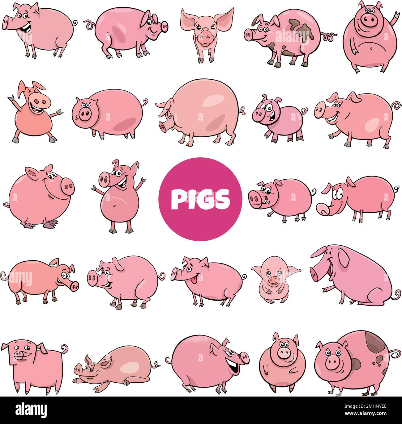 Cartoon illustration of funny pigs and piglets farm animal characters ...